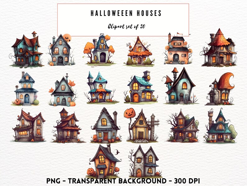 Halloween House Clipart Haunted House Clipart Watercolor Halloween ...