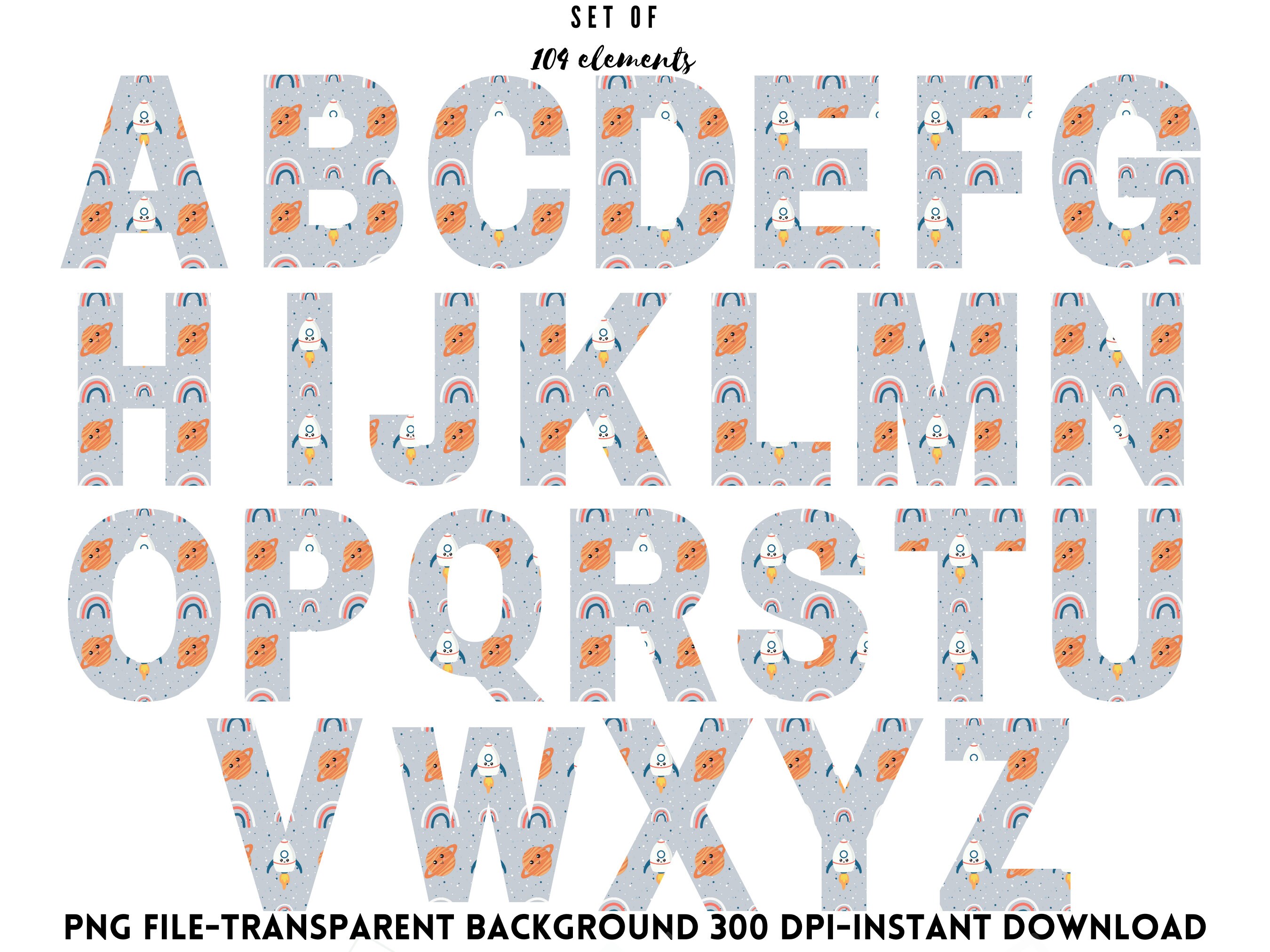 Space Doodle Alphabet Bundle Space PNG Letters Outer Space Sublimation ...