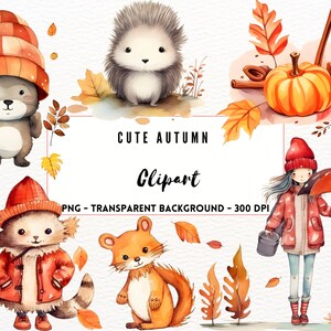 Cozy Fall Clipart Bundle Watercolor Autumn Clipart Cute Animal - Etsy