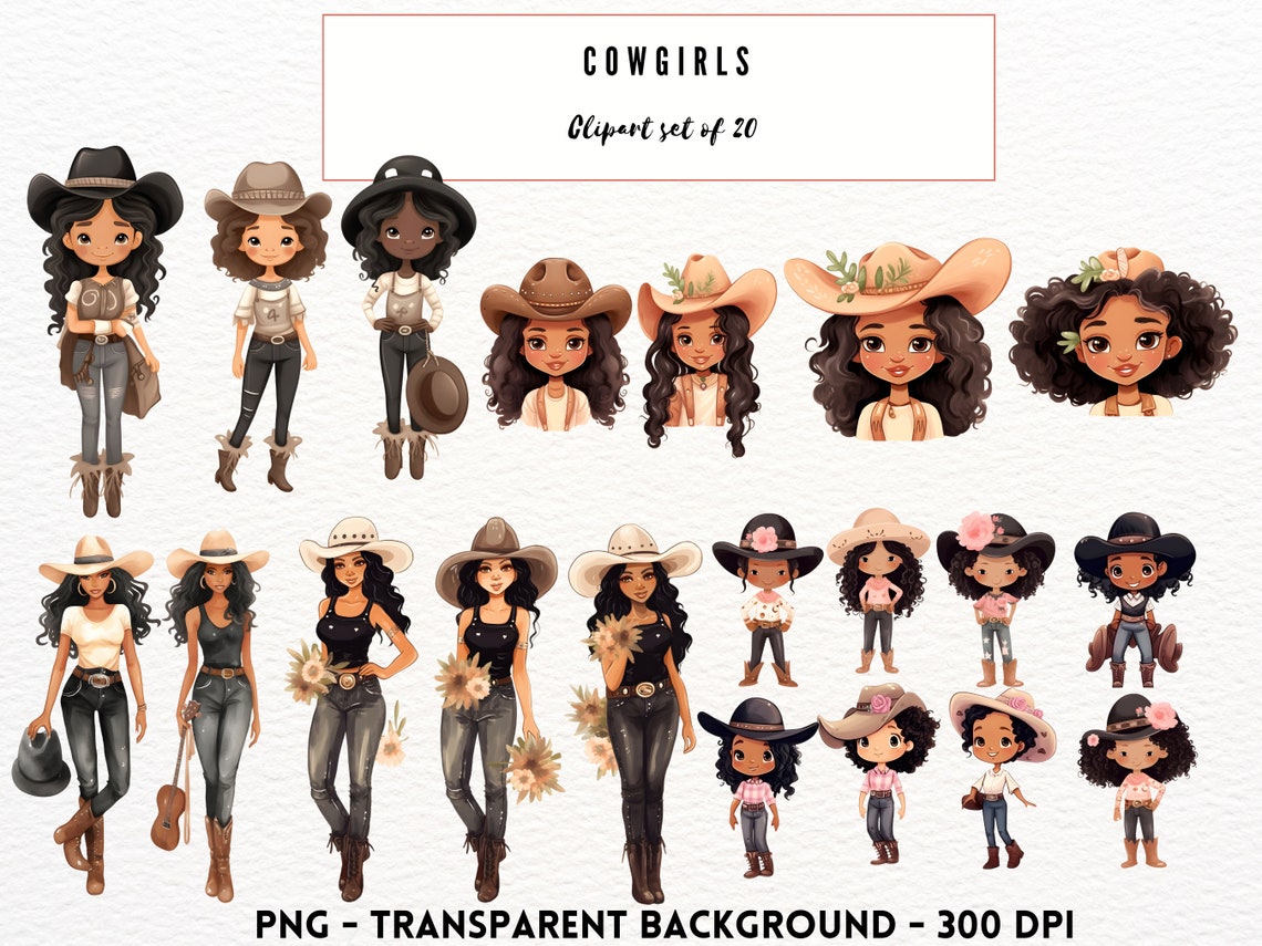 Cowgirl Clipart PNG Black Woman Clipart Cowgirl Boots Cowgirl Hat ...