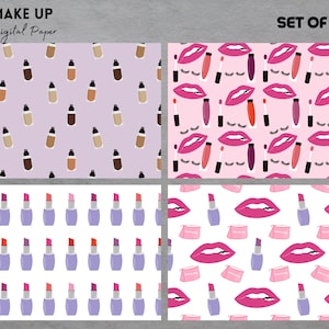 Make up Digital Paper Pack Fashion Pattern Lipstick Make up Seamless ...