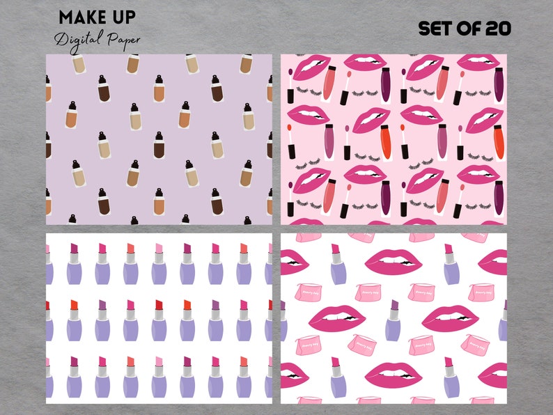 Make up Digital Paper Pack Fashion Pattern Lipstick Make up Seamless ...