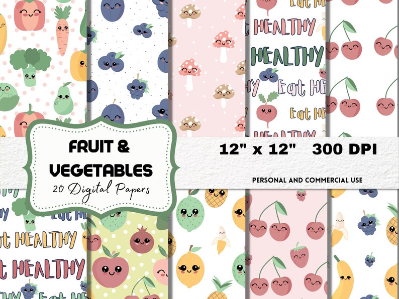 Fruit Seamless Paper Bundle Kawaii Digital Paper Pack - Etsy