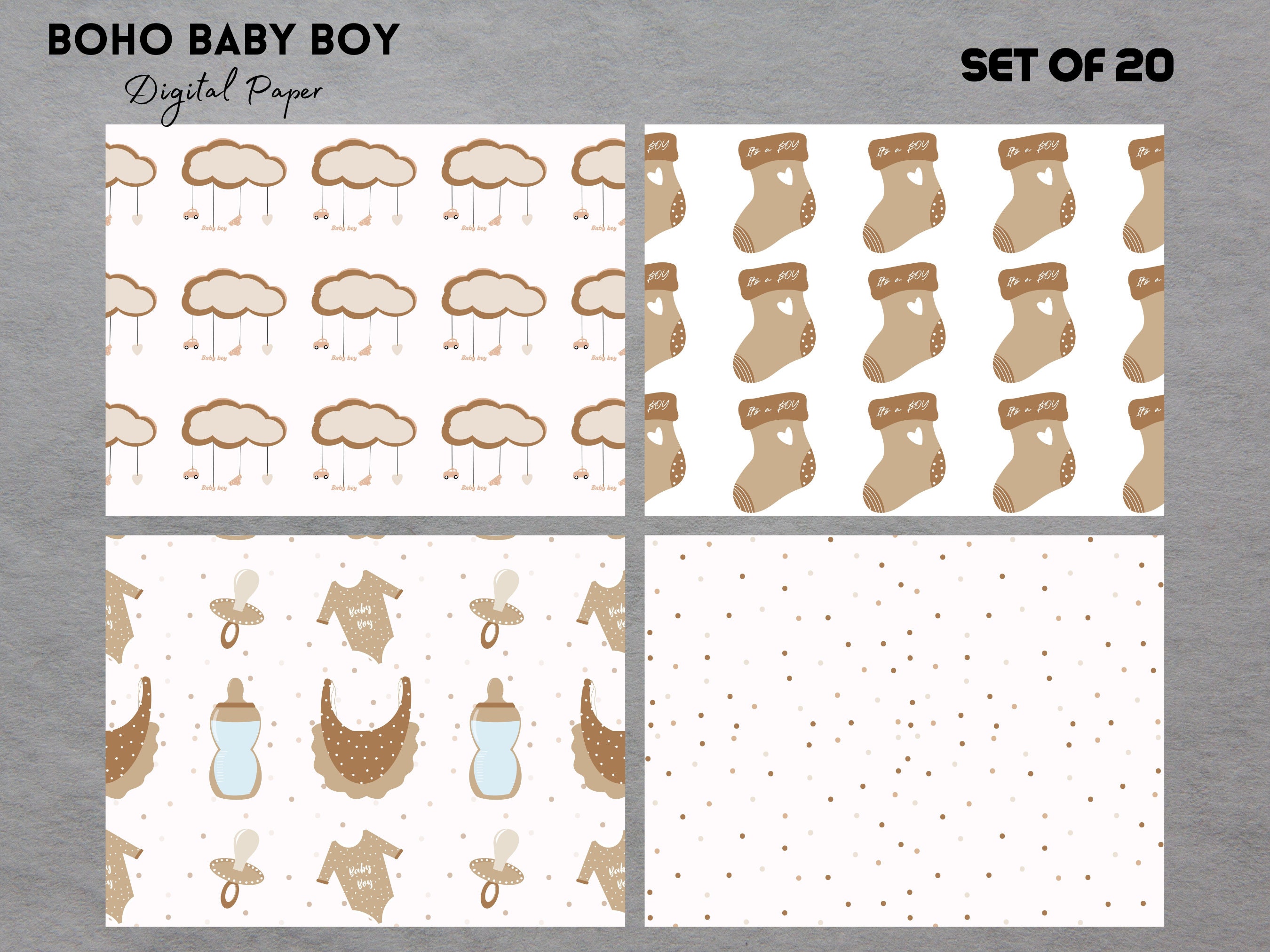 Boho Baby Boy Digital Paper Boho Digital Paper Scrapbooking Baby Shower ...