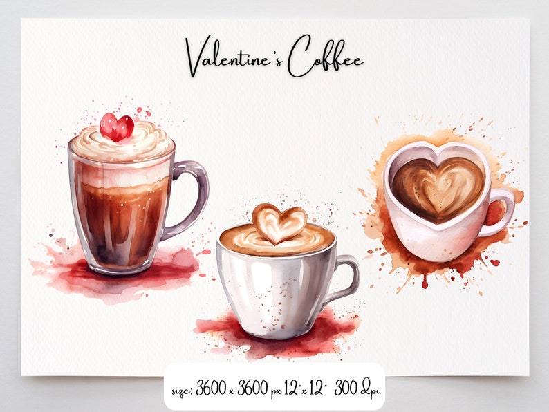 Valentine Coffee Clipart, Valentines Clipart, Watercolor Coffee Mug ...