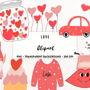 Love Valentines PNG Clipart Bundle Set of 40 Cute Valentine Clip Art ...