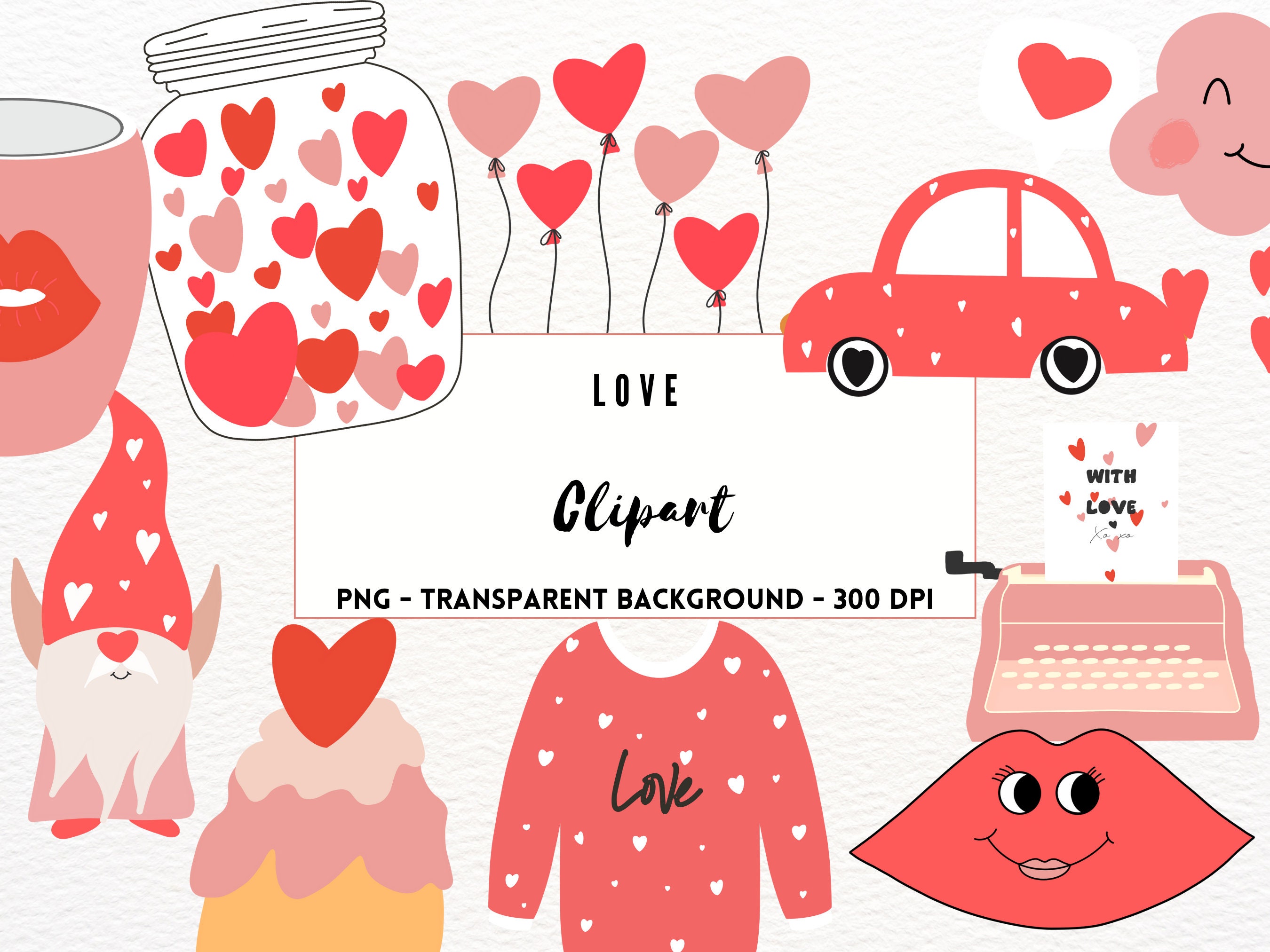 Love Valentines PNG Clipart Bundle Set of 40 Cute Valentine Clip Art ...