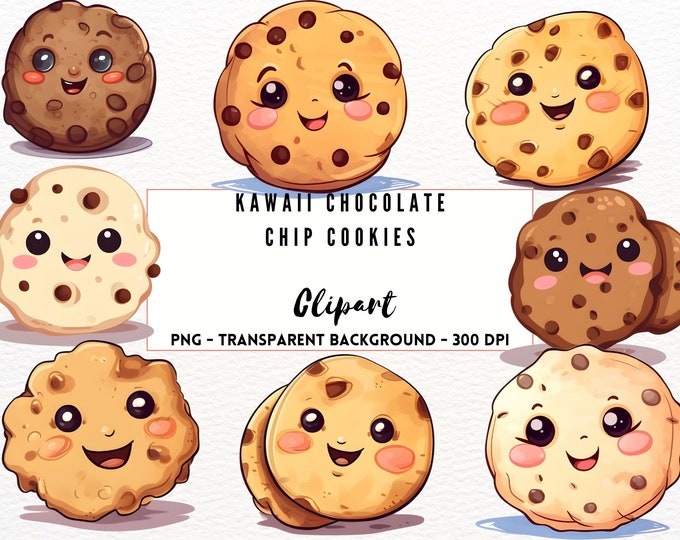 Chocolate Chip Cookie Clipart Bundle PNG Kawaii Dessert Clipart Kawaii ...