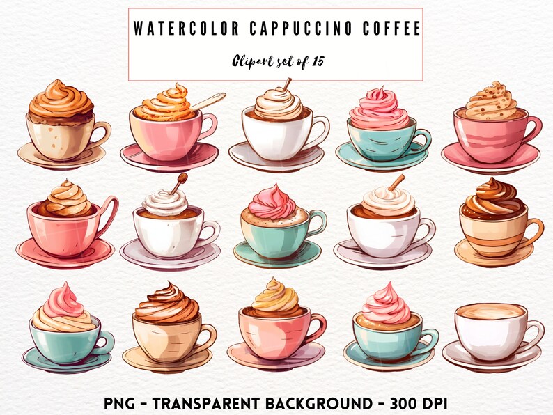 Coffee Watercolor Clipart Coffee Printable Beans Clipart Coffee Mugs ...