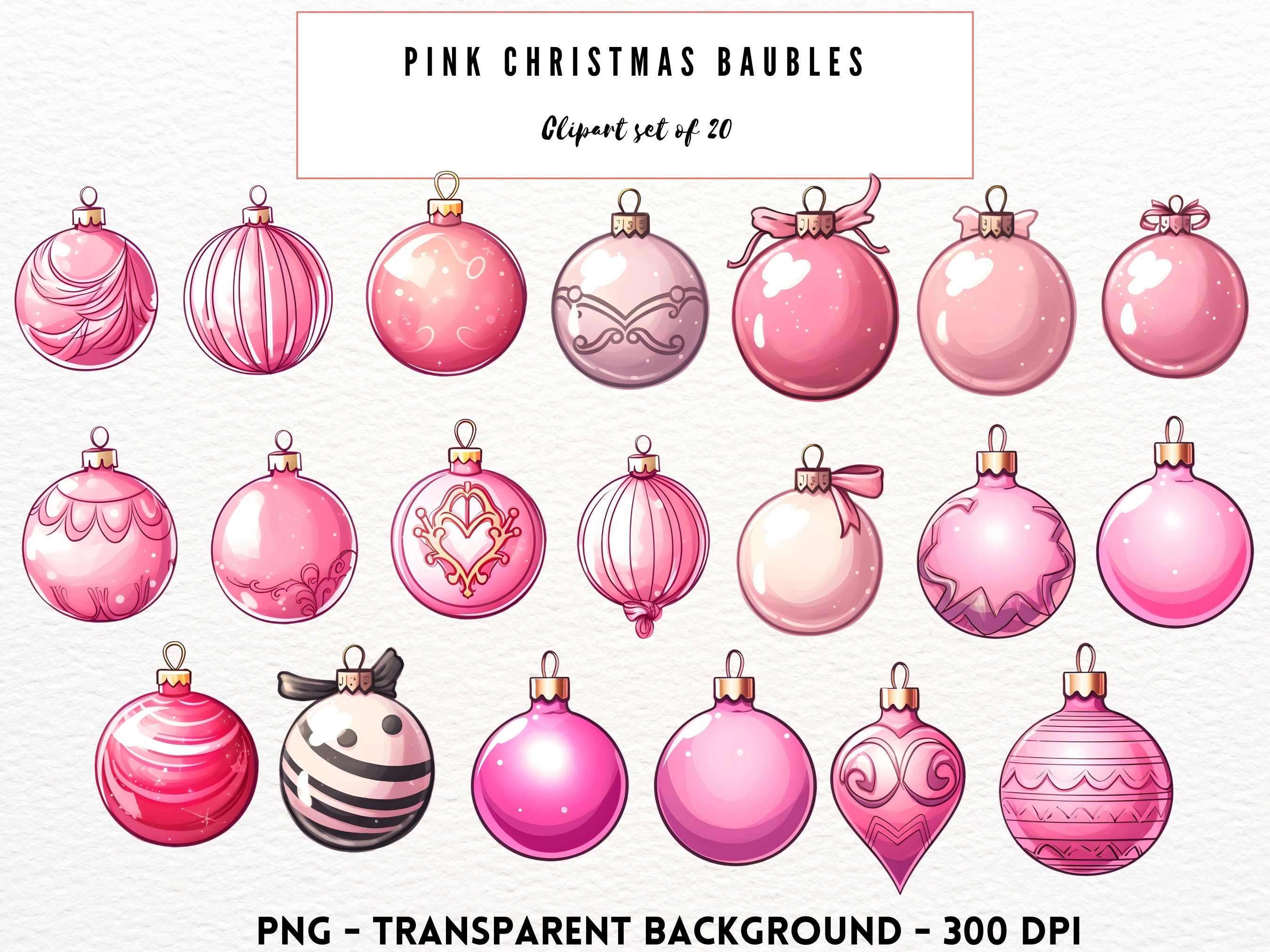 Watercolor Christmas Baubles Clipart PNG Bundle Pink Christmas Baubles ...