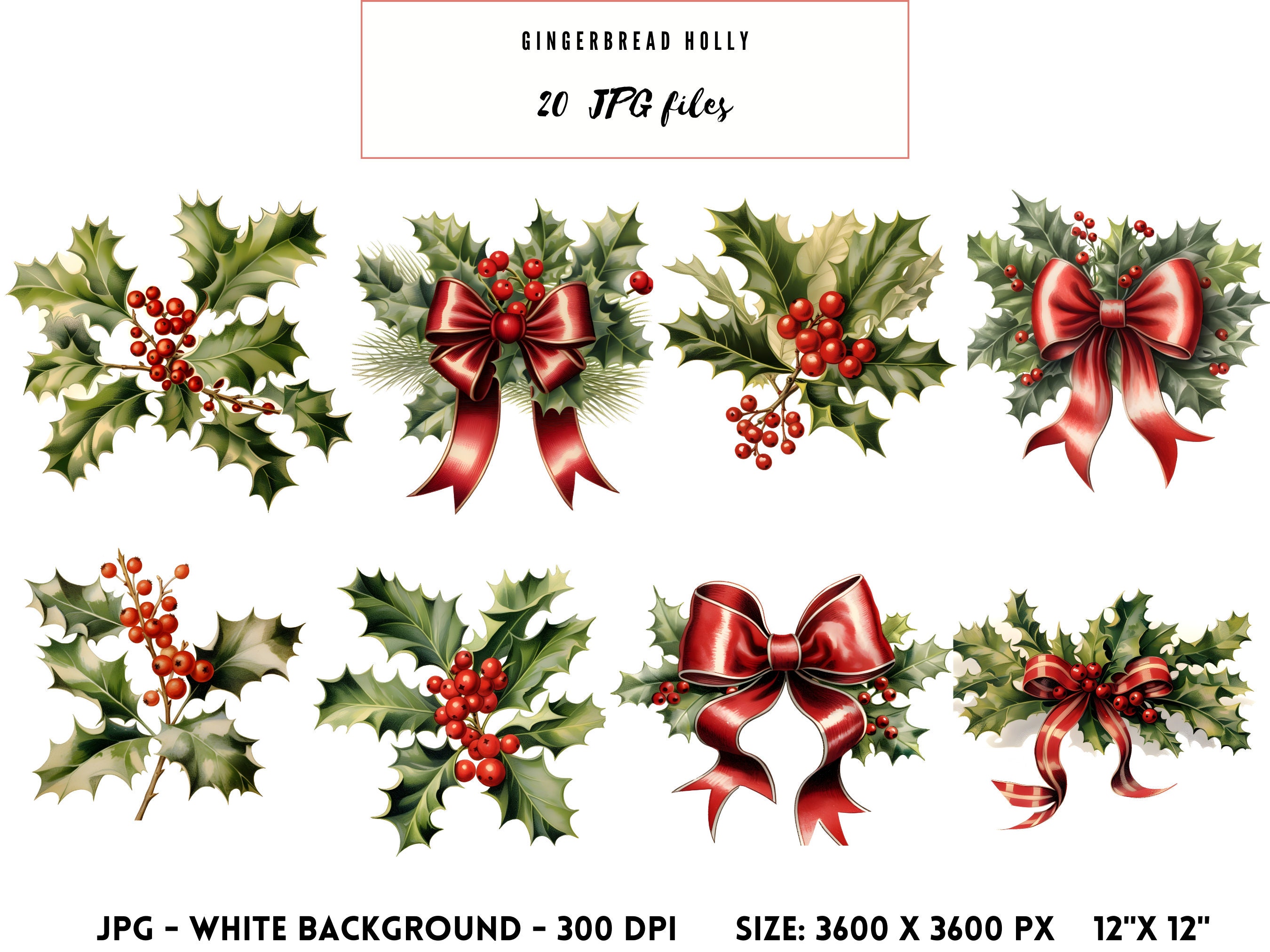 Christmas Clipart, Christmas Holly Clipart, Christmas Holly Wall Art ...