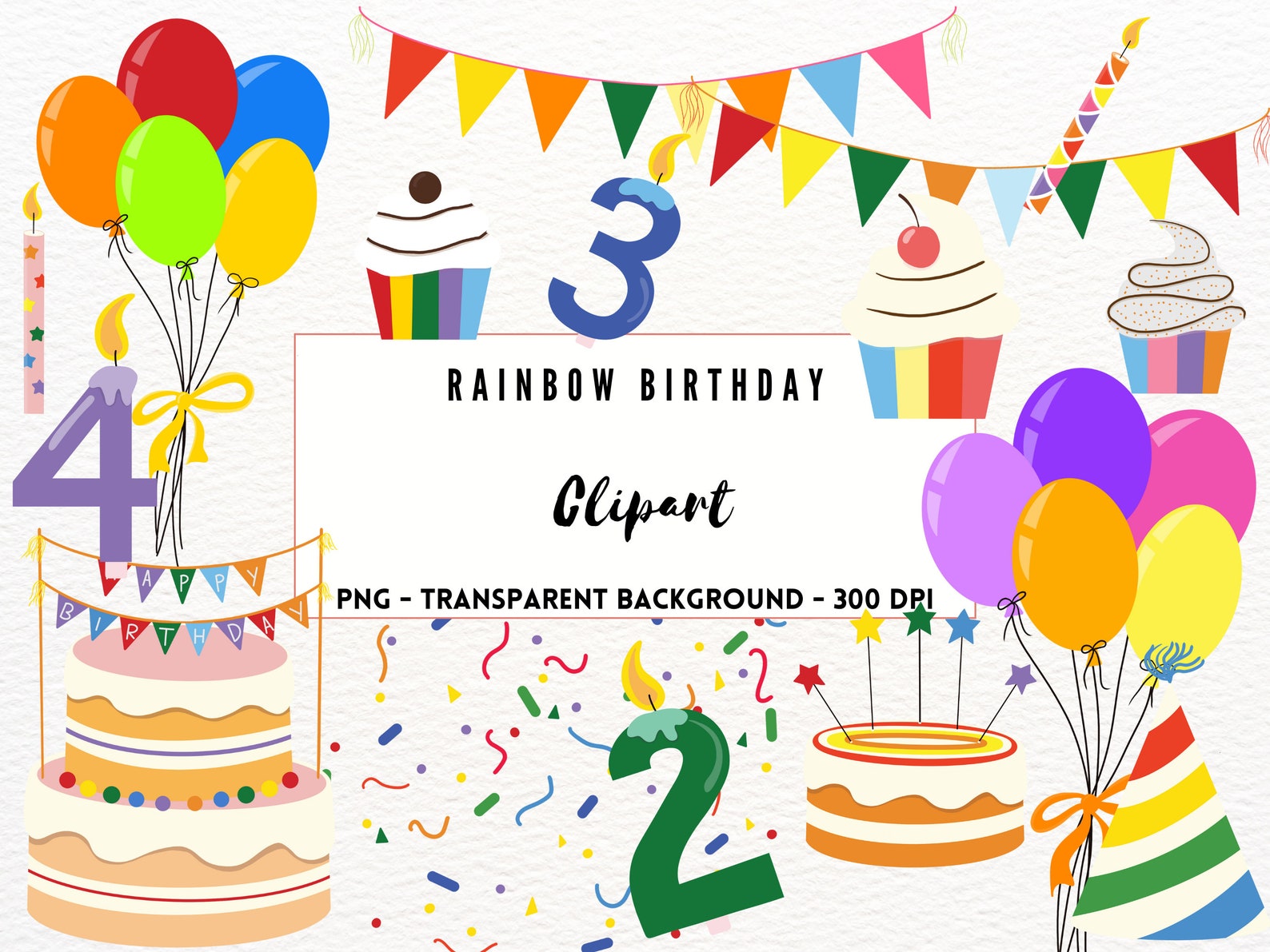 Rainbow Birthday Clipart Bundle Rainbow Clipart Set Birthday - Etsy