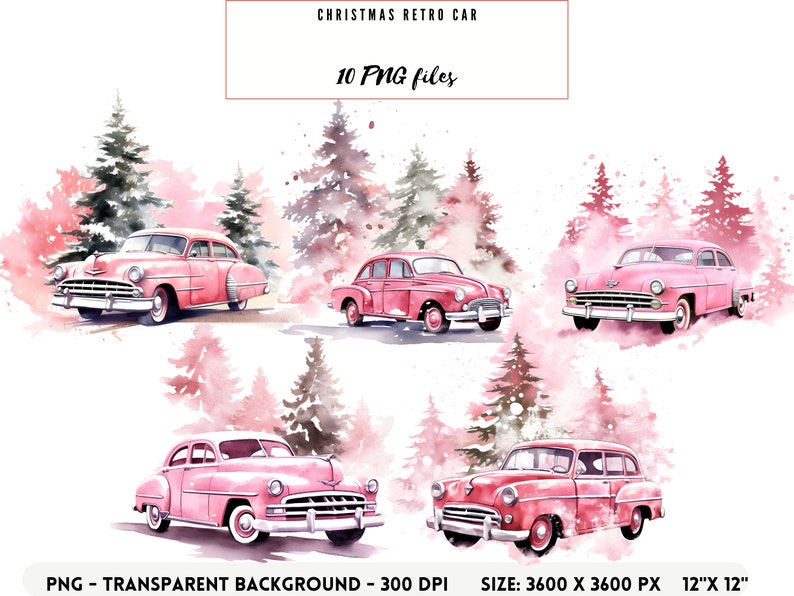 Retro Christmas Clipart Christmas Car Clipart Retro - Etsy