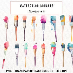 Watercolor Paint Brushes Digital Clipart Art Supplies Clipart Rainbow ...