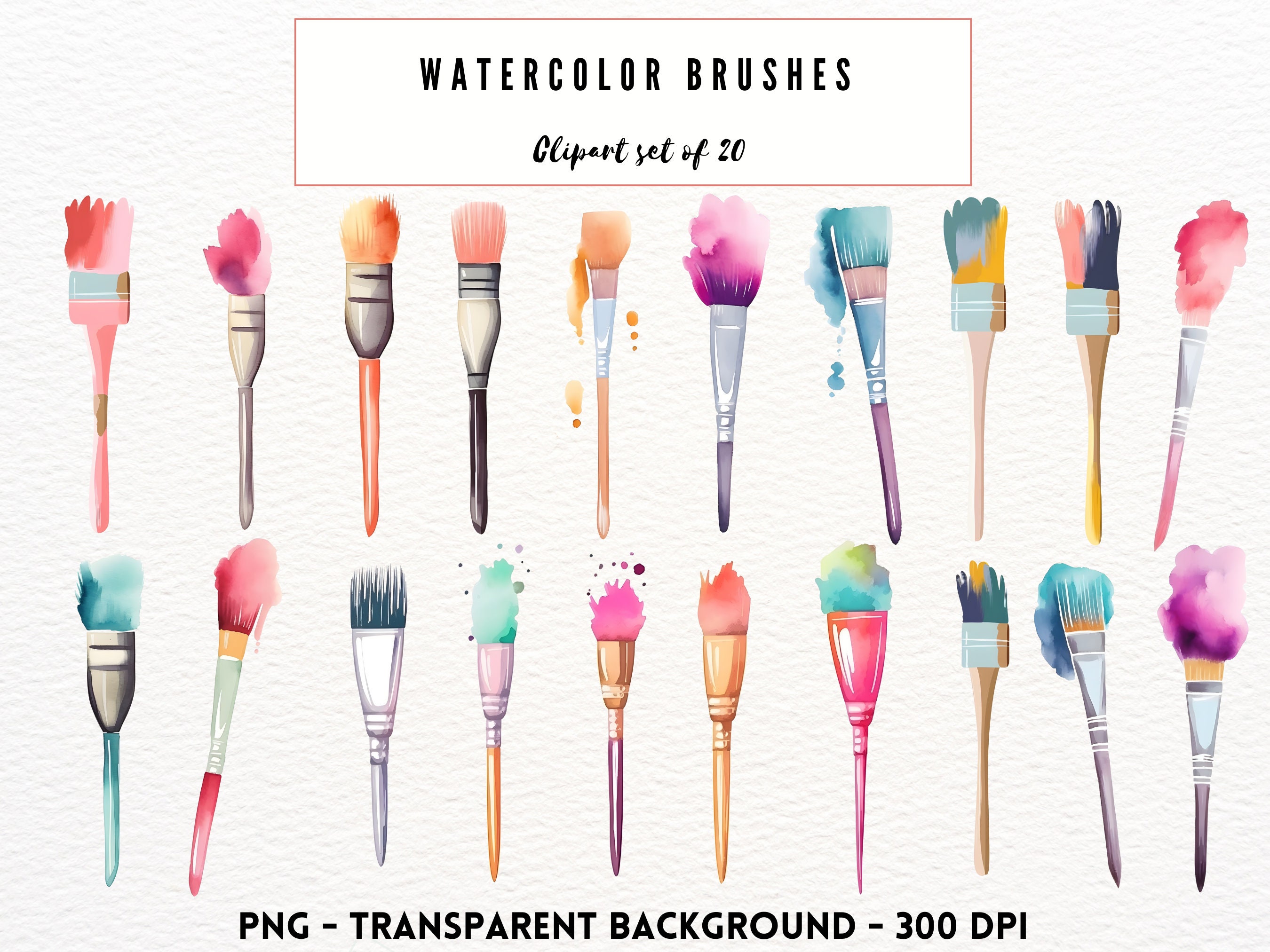 Watercolor Paint Brushes Digital Clipart Art Supplies Clipart Rainbow ...