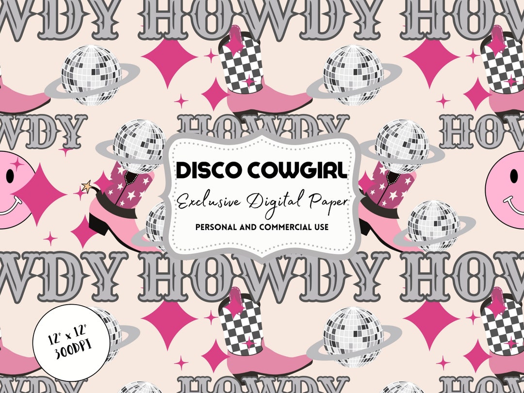 Western Seamless Digital Paper Cowgirl Seamless Retro Background Disco ...
