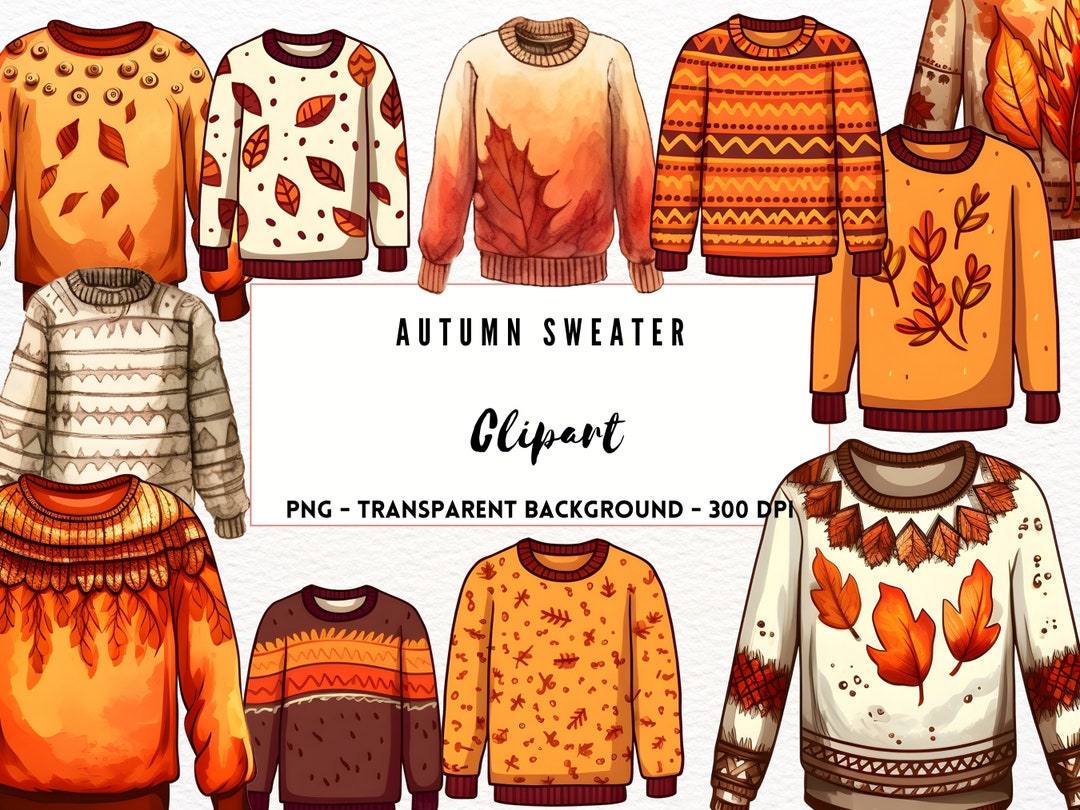Fall Clipart Sweater Watercolor Fall Outfit Clipart Cozy Clothes Sweater Autumn Halloween ...