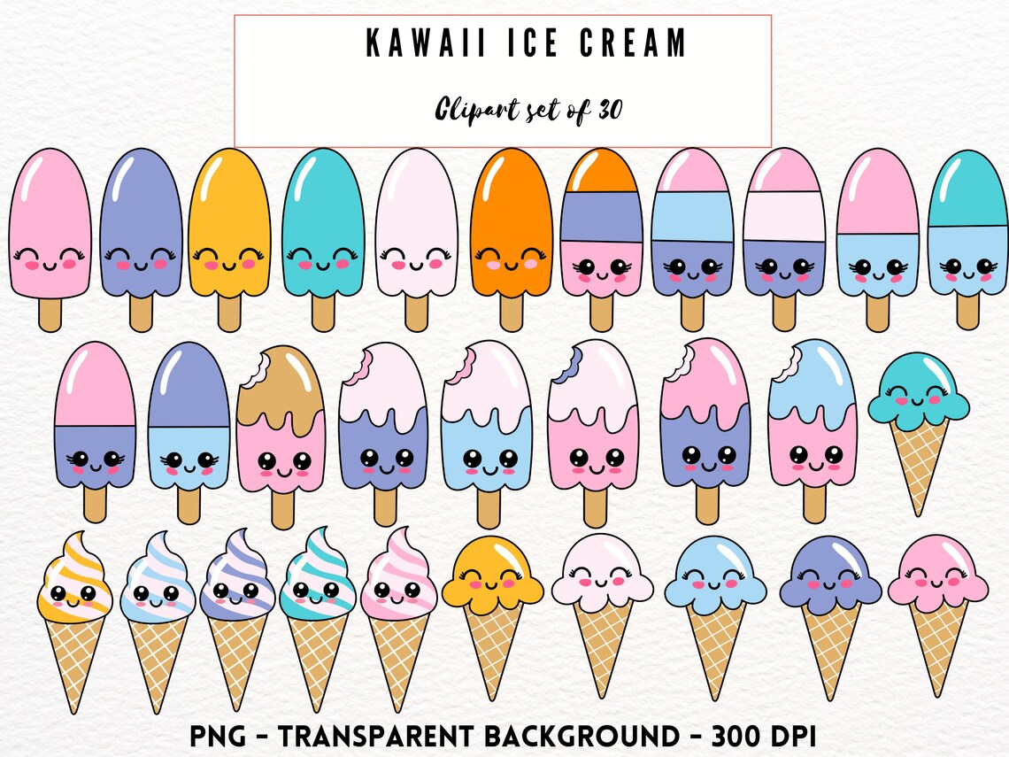 Ice Cream Clipart Kawaii Clipart Bundle Ice Cream Cone Clipart - Etsy