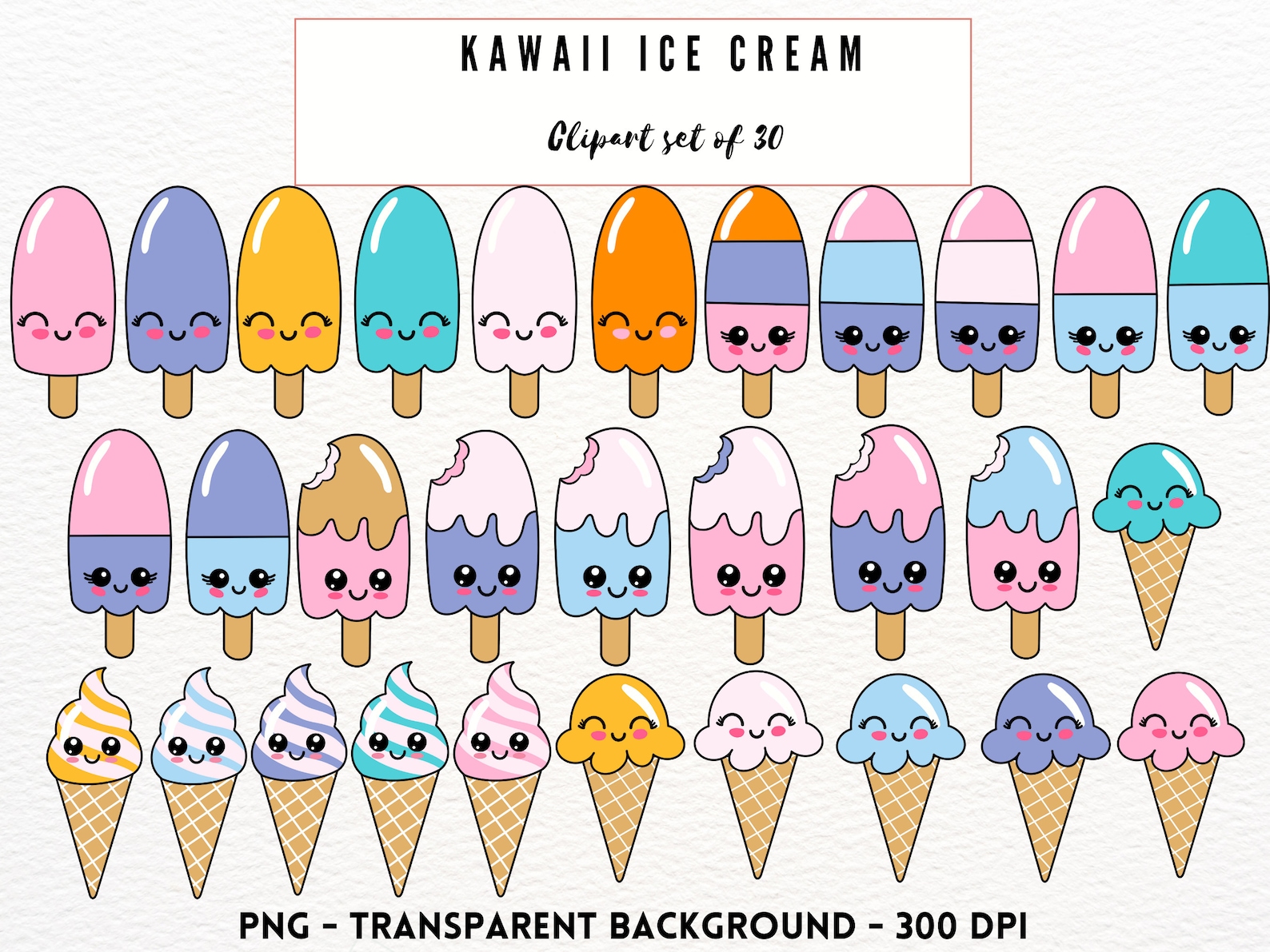 Ice Cream Clipart Kawaii Clipart Bundle Ice Cream Cone Clipart - Etsy