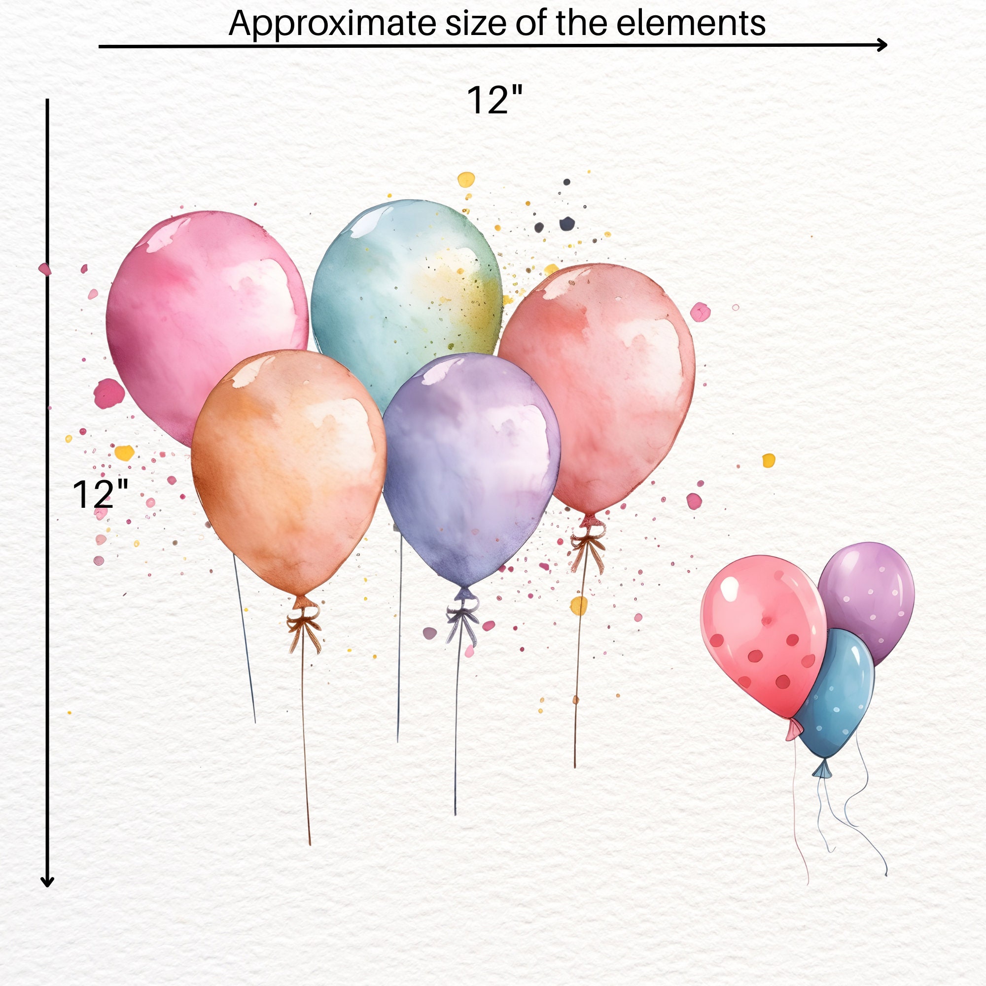 Watercolor Balloons Png Clipart Rainbow Birthday Clipart - Etsy