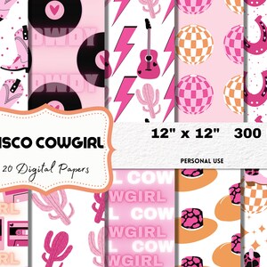 Disco Cowgirl Seamless Pattern Digital Paper Set of 20 Disco Cowgirl ...