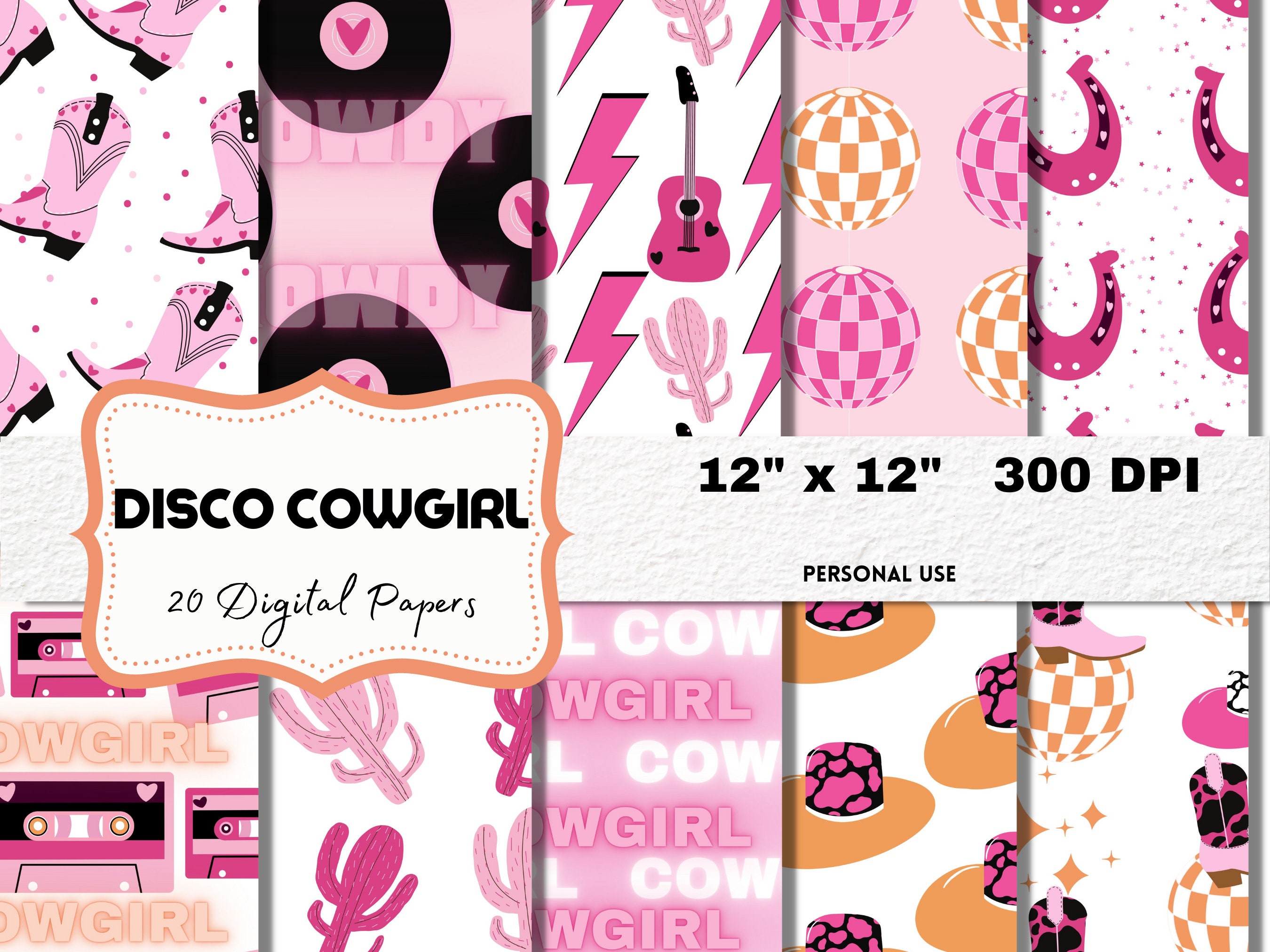 Disco Cowgirl Seamless Pattern Digital Paper Set of 20 Disco Cowgirl ...
