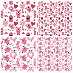 Cute Monsters Digital Papers Seamless Valentine Pattern Modern ...