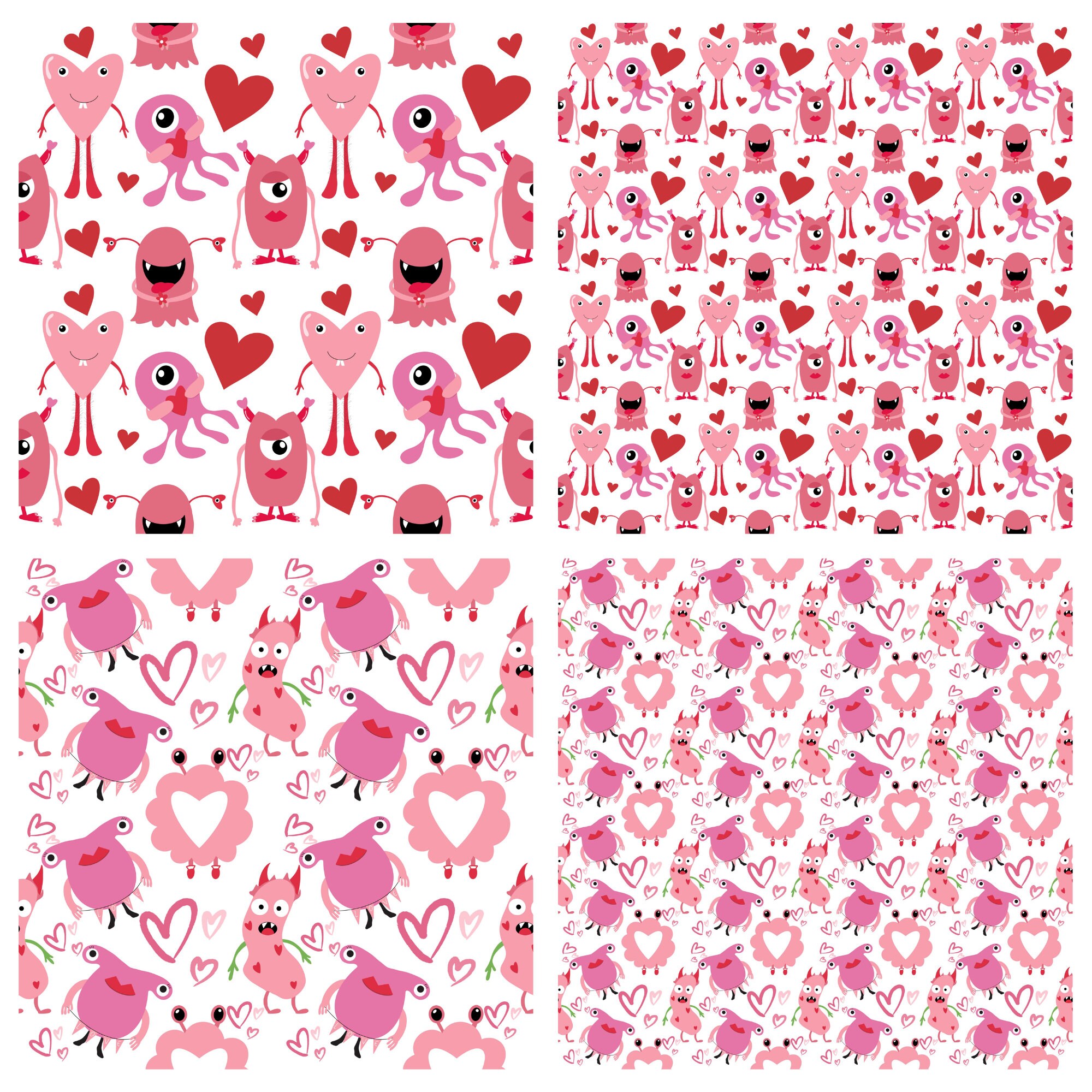 Cute Monsters Digital Papers Seamless Valentine Pattern Modern ...