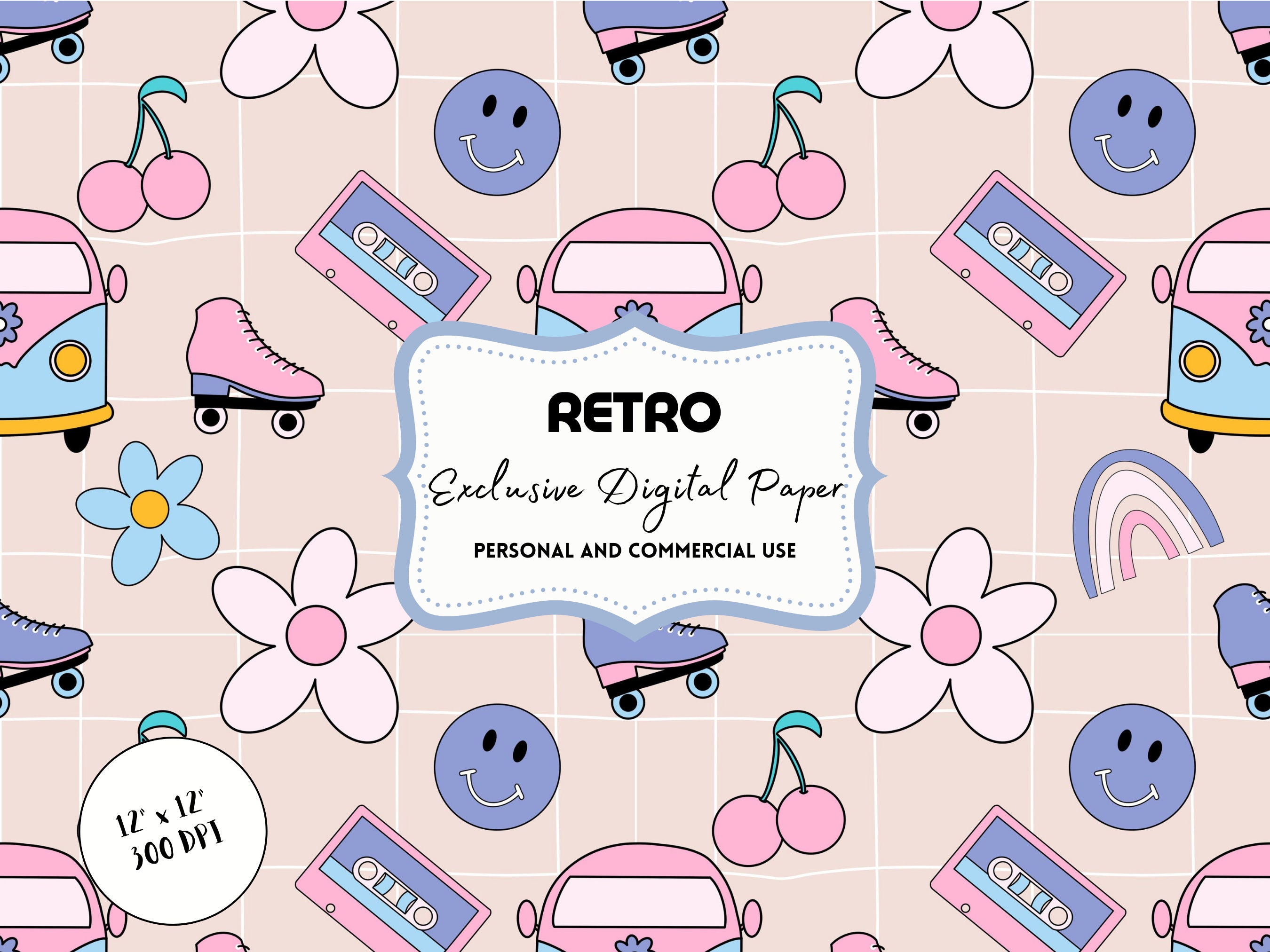 Retro Digital Paper Smiley Face Seamless Pattern Retro Background ...