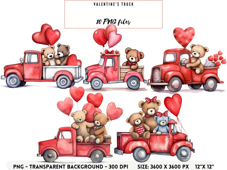 Valentines Day Clipart Valentine's Truck PNG Vintage - Etsy