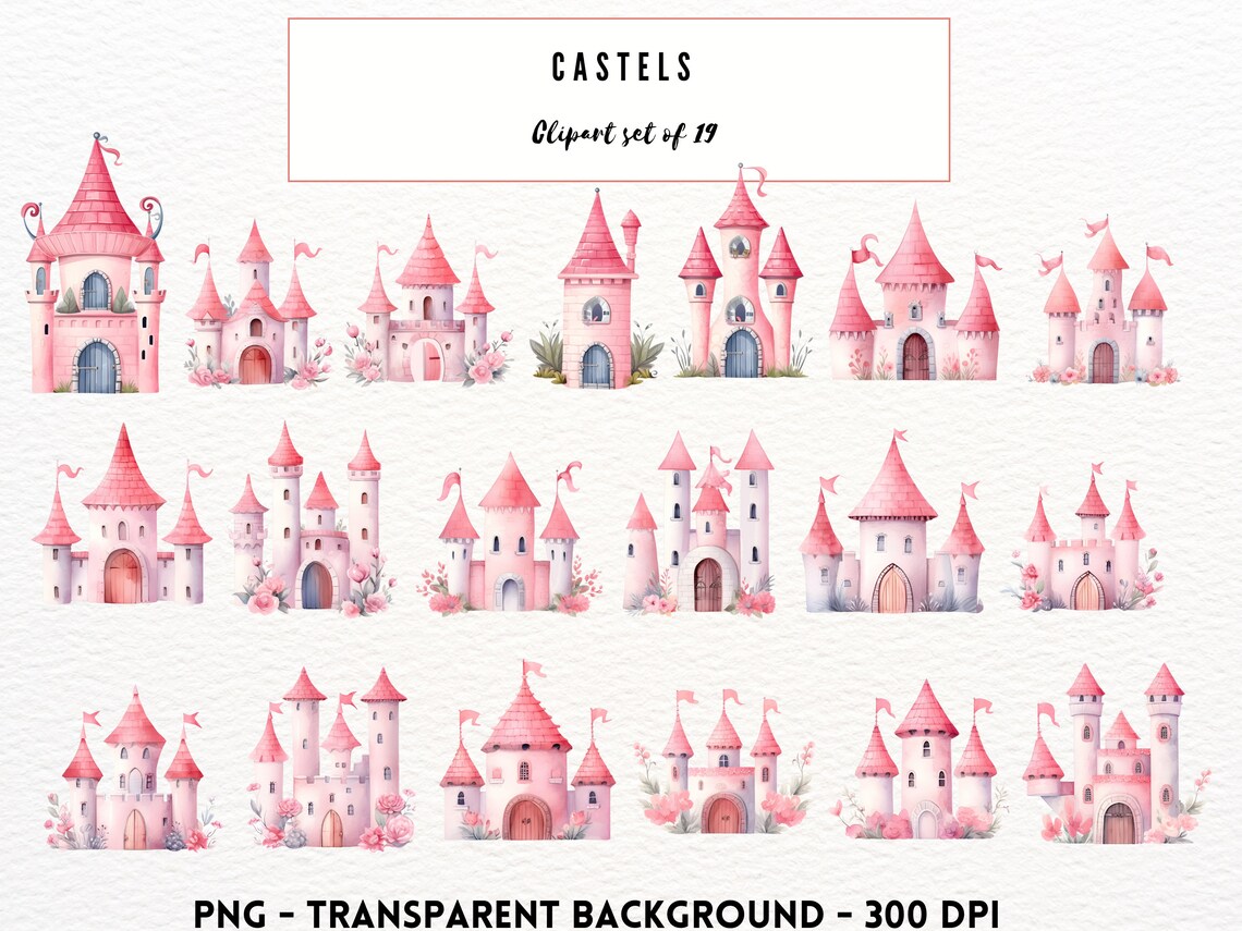 Pink Castles PNG Clipart Princess Castle Clipart Watercolor Castle Printable Watercolor ...