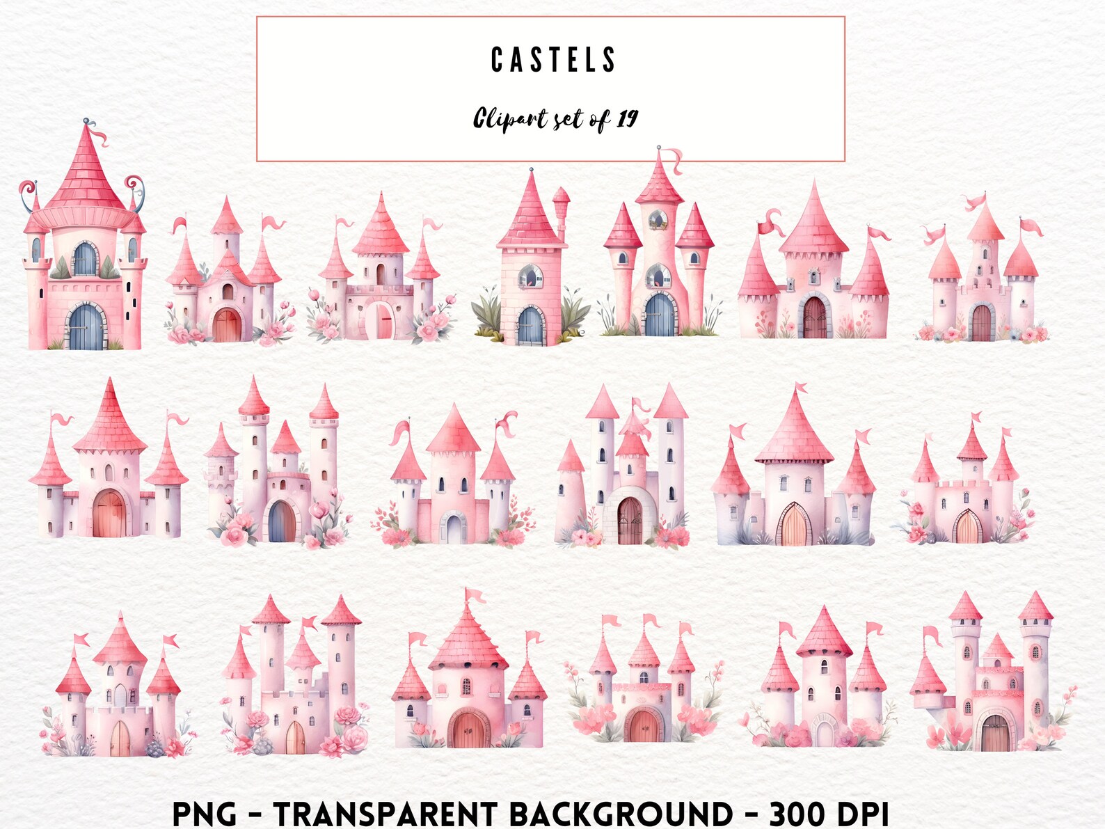 Pink Castles PNG Clipart Princess Castle Clipart Watercolor Castle Printable Watercolor ...