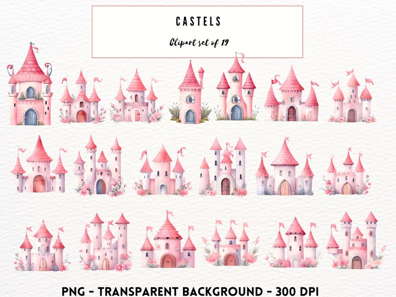 Pink Castles PNG Clipart Princess Castle Clipart Watercolor Castle ...