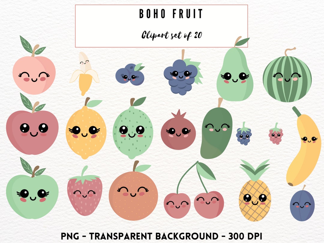 Boho Clipart Fruit Clipart Bundle Kawaii Clip Art Set Clipart Boho Kids ...