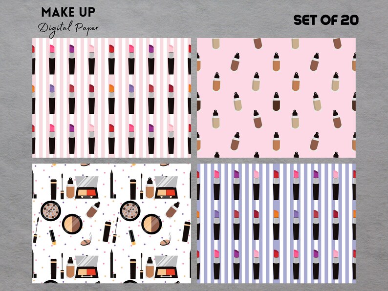 Make up Digital Paper Pack Fashion Pattern Lipstick Make up Seamless ...