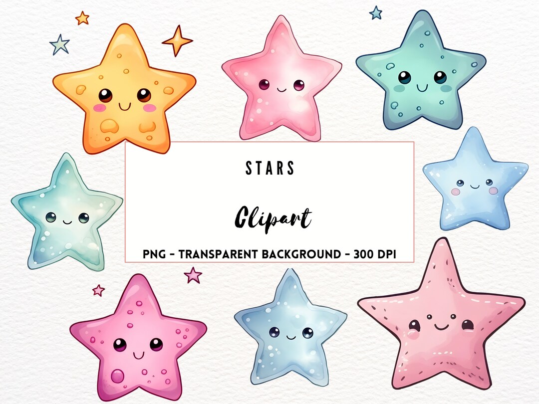 Stars Clipart PNG Bundle Kawaii Stars Rainbow Clipart Cute Magical ...