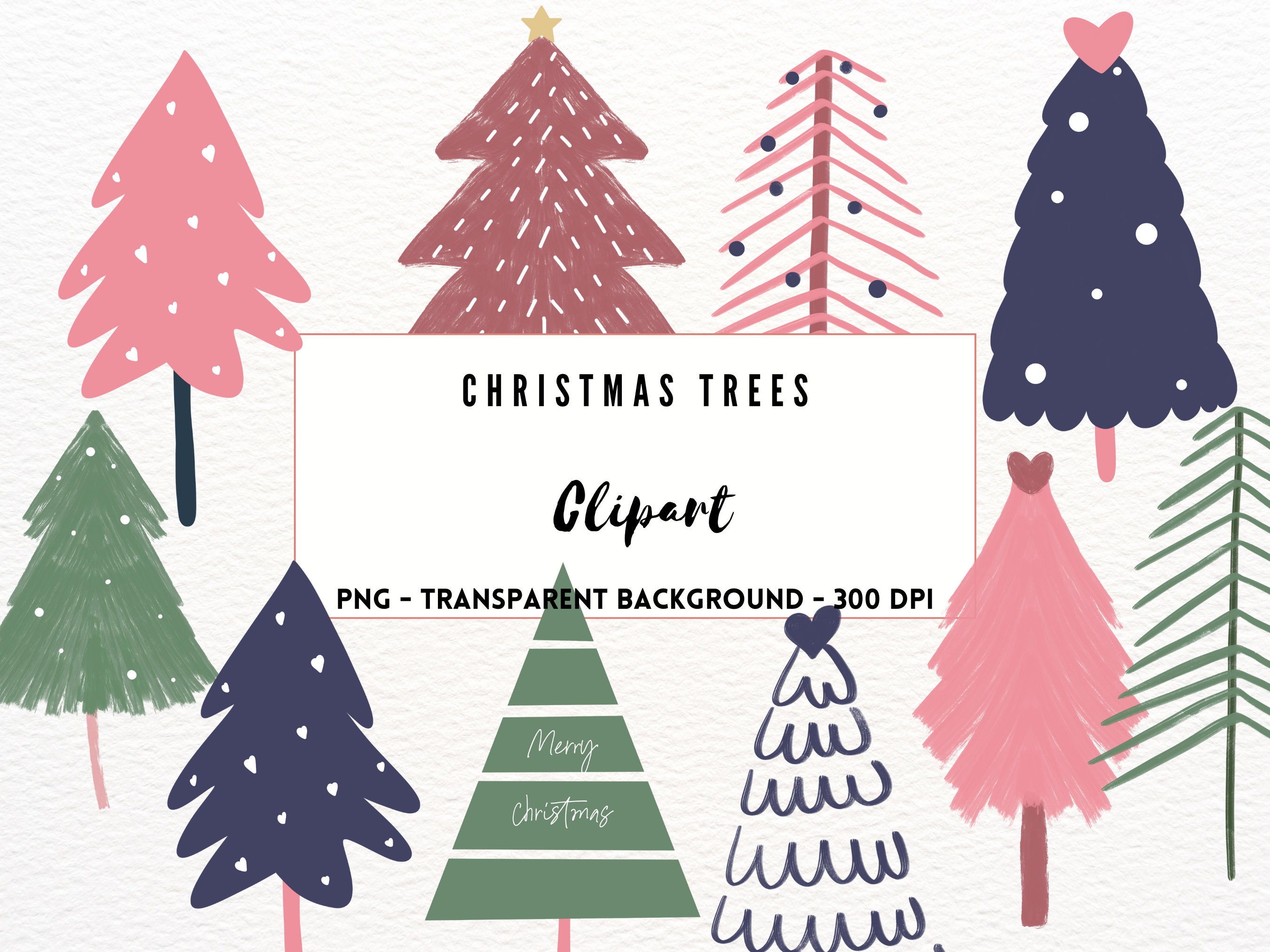 Boho Minimalist Christmas Trees Bundle Set of 15 Clipart Trendy Modern ...