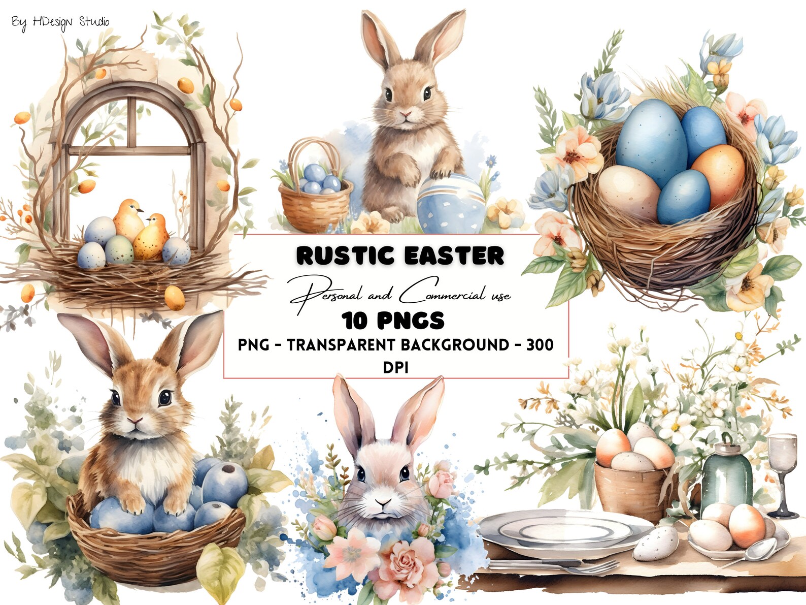 Watercolor Easter Clipart, Easter Bunny, Easter Egg, Easter Basket PNG ...