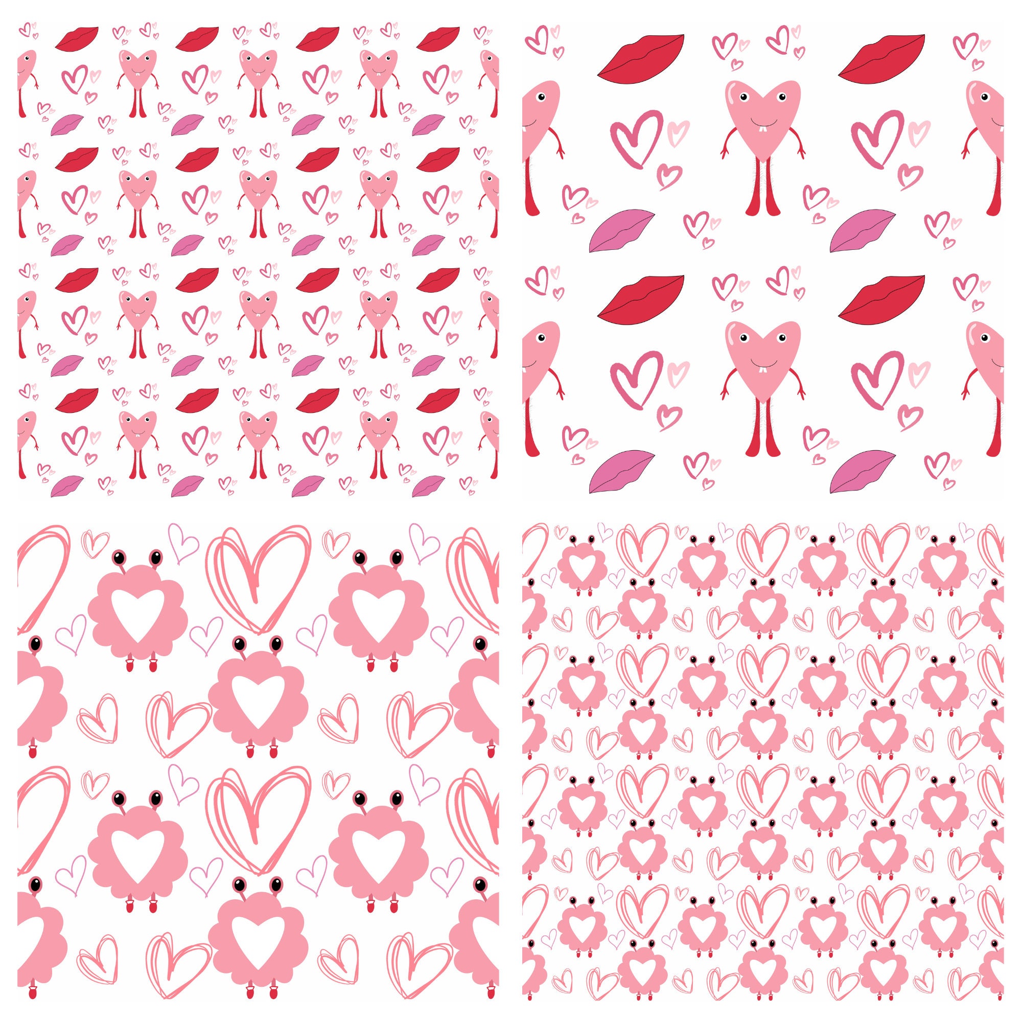 Cute Monsters Digital Papers Seamless Valentine Pattern Modern ...