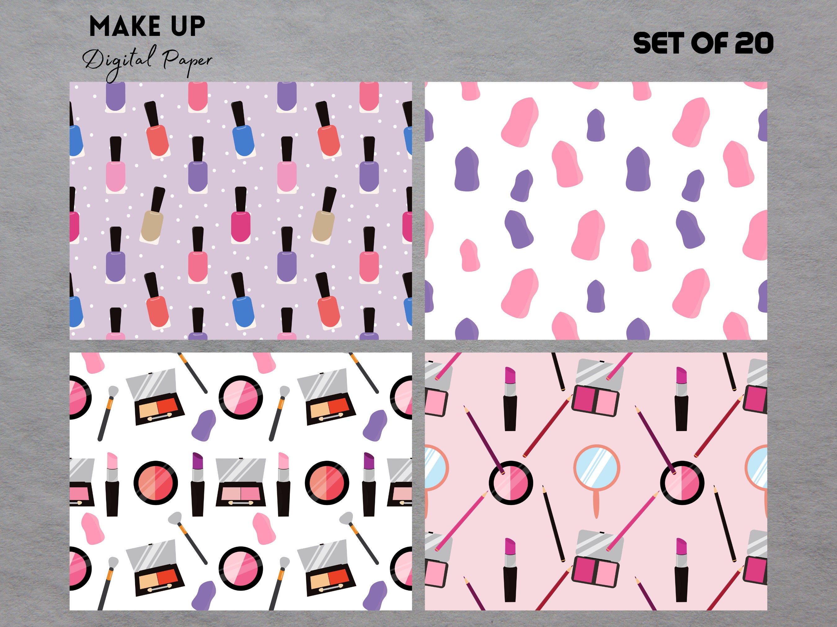 Make up Digital Paper Pack Fashion Pattern Lipstick Make up Seamless ...