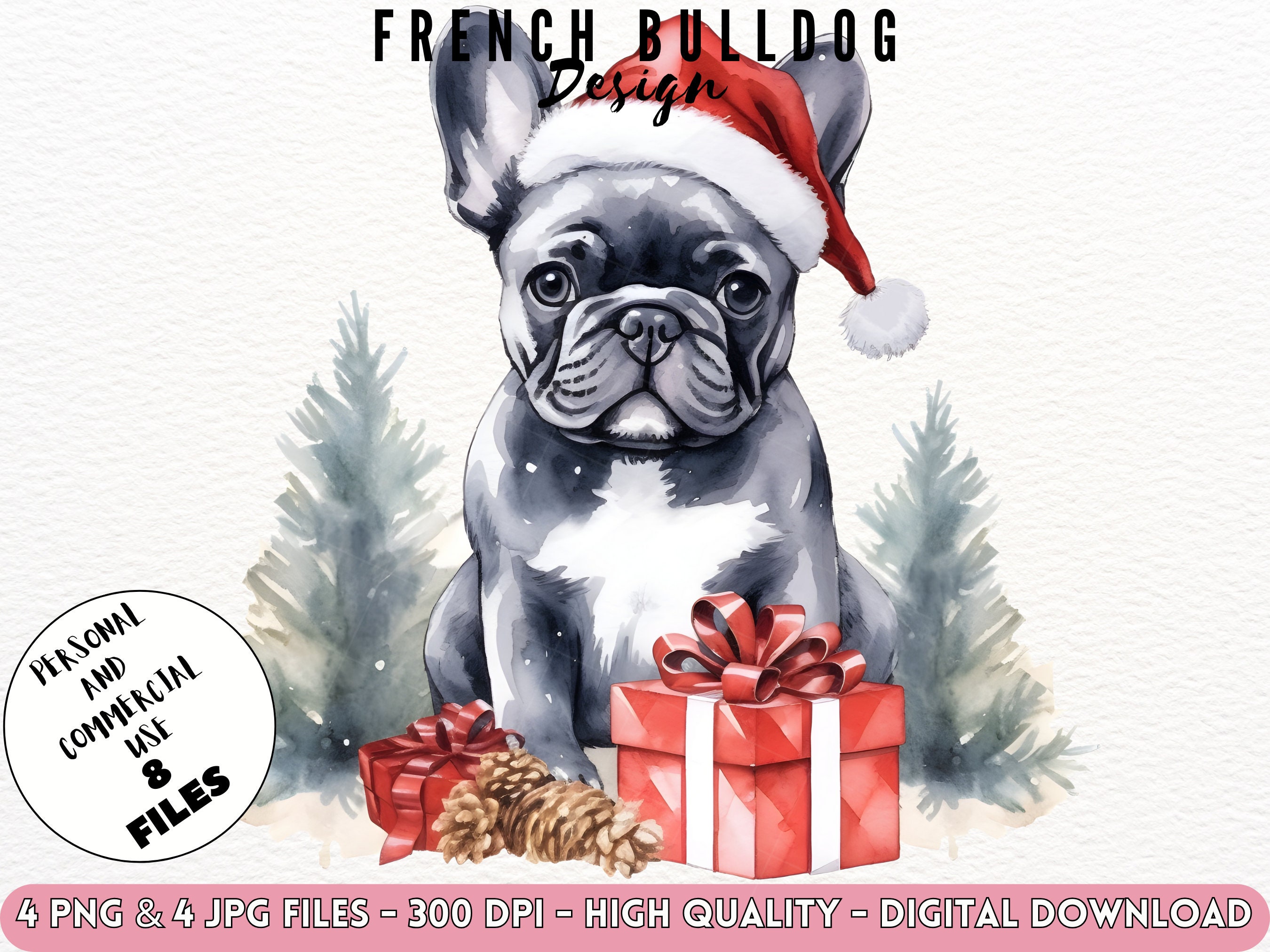 Watercolor French Bulldog Clipart High Quality 4 Pngs and 4 Jpgs ...