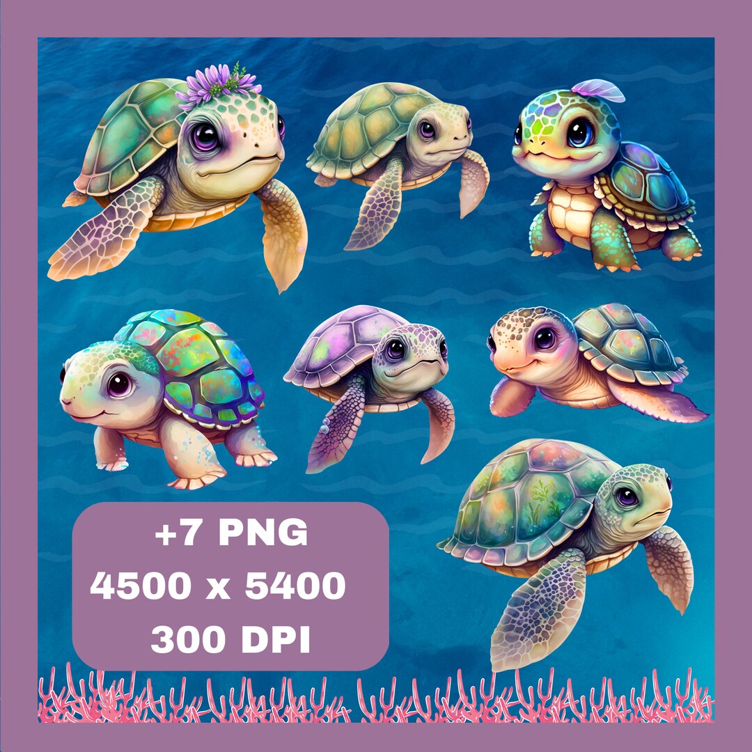 7+ Cute Turtle Sublimation Clipart 300 DPI / Valentine's Day, Birthday ...