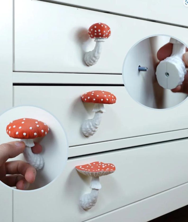 Mushroom Drawer Handles “amanita Muscaria” | Set of 3 | Mushroom Knobs ...
