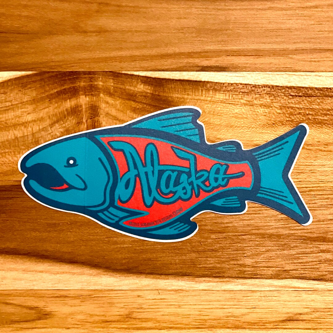 Alaska Salmon - Digital Die-cut Sticker, Printed on White Vinyl ...