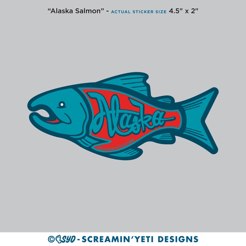 Alaska Salmon - Digital Die-cut Sticker, Printed on White Vinyl ...