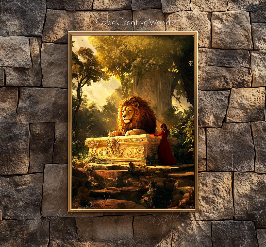 Aslan on Stone Table Wall Art, Printable Digital Home Decor, Fantasy ...