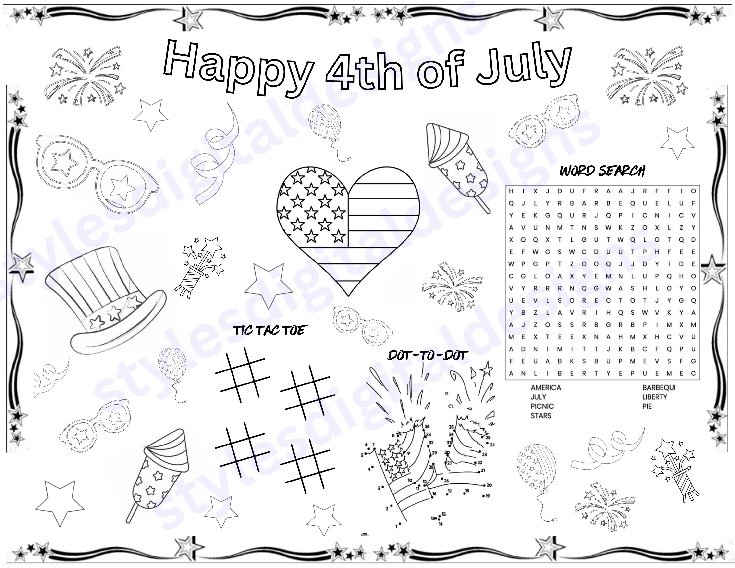 Happy 4th of July Placemat Printable Coloring Sheet Digital File ...