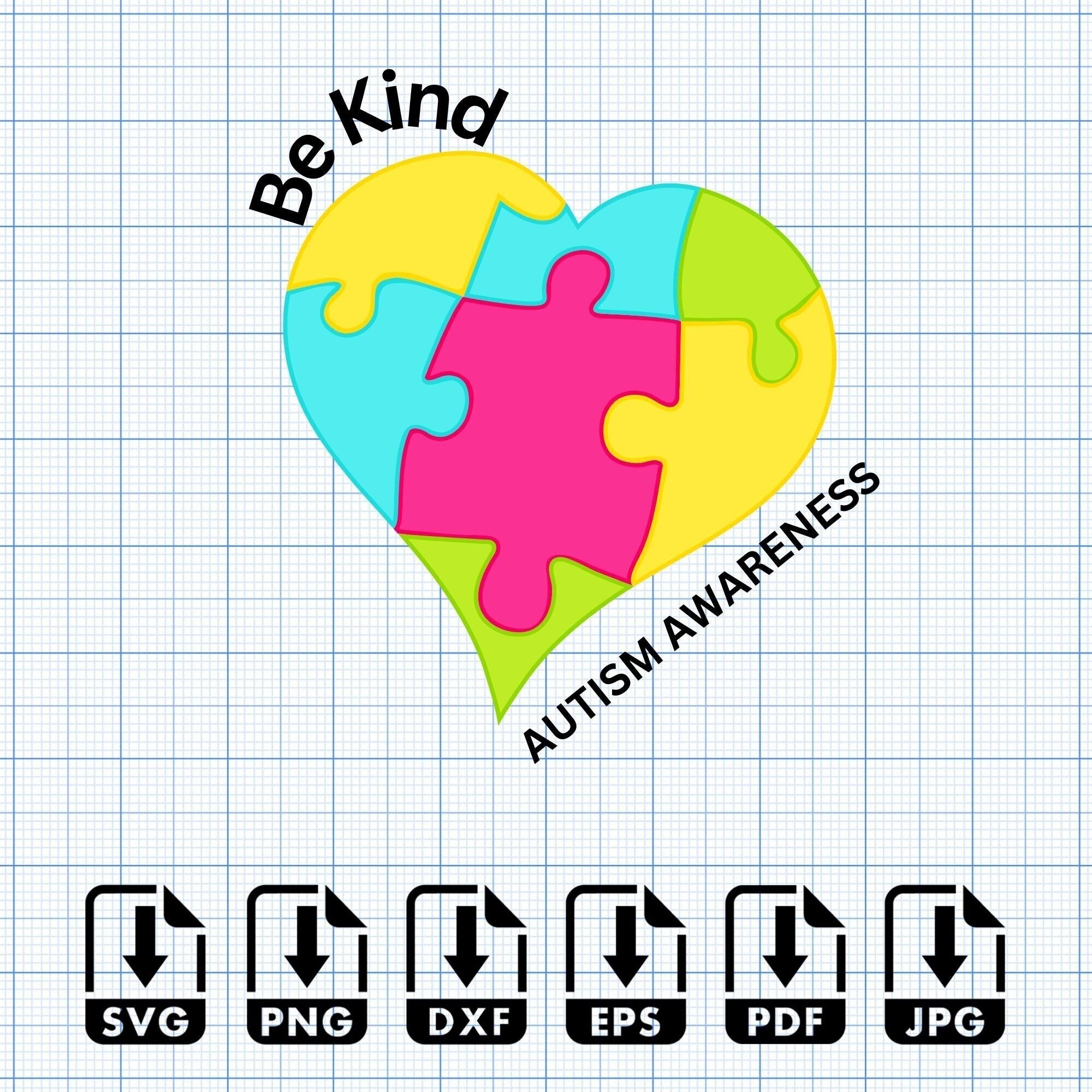 AUTISM Be Kind Heart SVG Png Eps Dxf Pdf Digital Cut - Etsy
