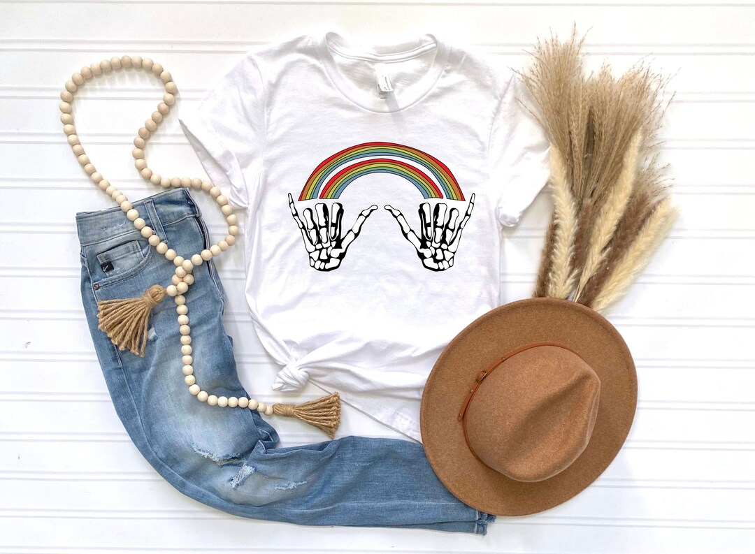 Pride Skeleton Hands Rock Rainbow for LGBTQ Support Shirt Bisexual ...