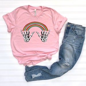 Pride Skeleton Hands Rock Rainbow for LGBTQ Support Shirt Bisexual ...